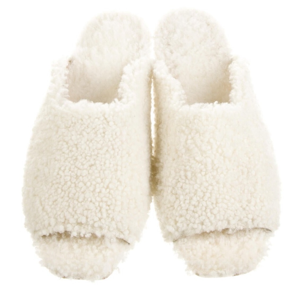 Drink Studios White Shearling Slide Slippers, White, … - Gem